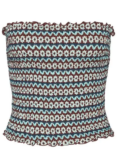LASCANA Smocked Bandeau Top - Blue Multi