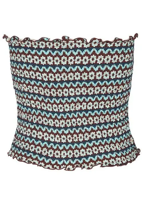 LASCANA Smocked Bandeau Top - Blue Multi