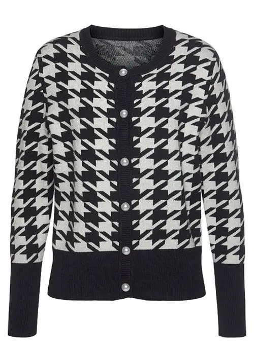 LASCANA Houndstooth Cardigan With Pearl Button