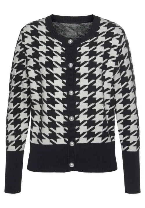 LASCANA Pearl Button Houndstooth Cardigan