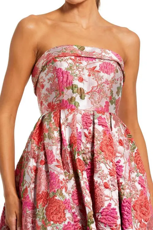 Mac Duggal Floral Brocade A-line Midi Dress - Pink Multi