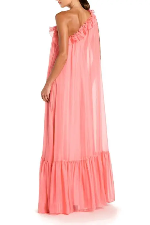 Mac Duggal One-shoulder Chiffon Gown With Rosette - Hibiscus