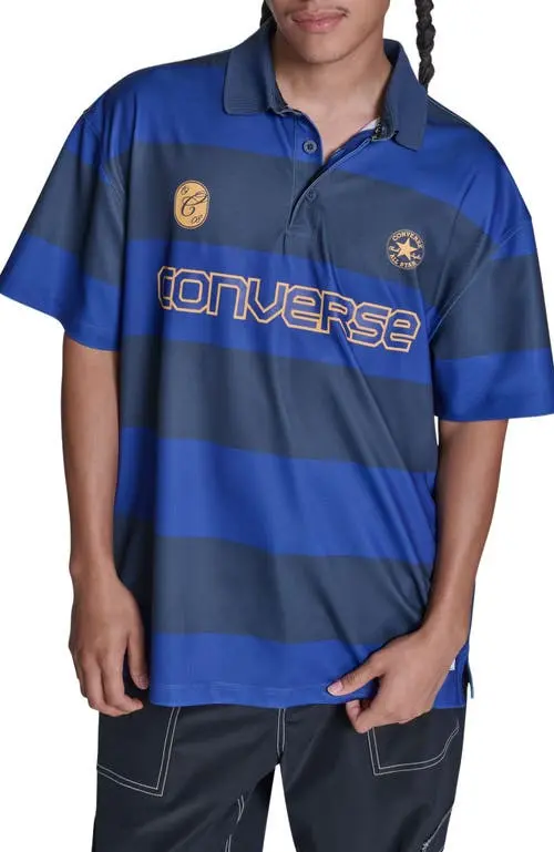 CONVERSE Retro Striped Short Sleeve Polo Shirt - Converse Blue Multi