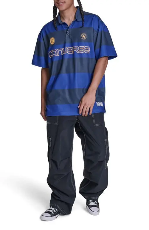CONVERSE Retro Striped Short Sleeve Polo Shirt - Converse Blue Multi