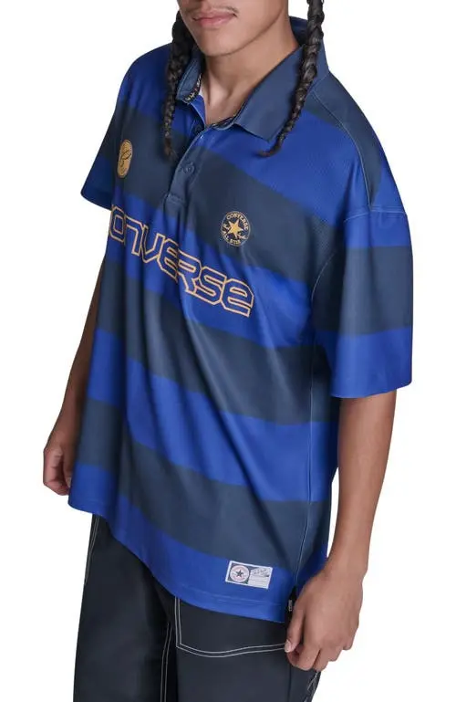 CONVERSE Retro Striped Short Sleeve Polo Shirt - Converse Blue Multi