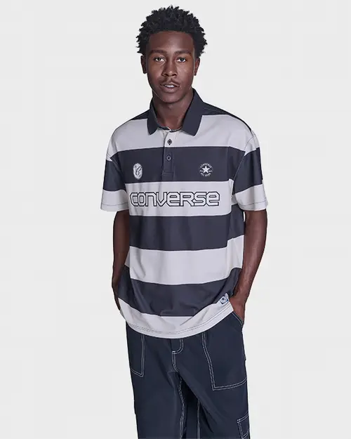 CONVERSE Retro Striped Short Sleeve Polo Shirt - Converse Egret Multi