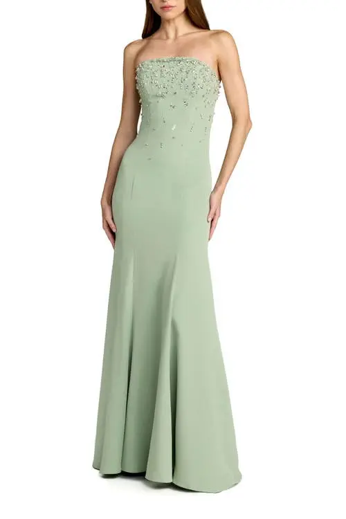 Mac Duggal Strapless Embellished Crepe Mermaid Gown