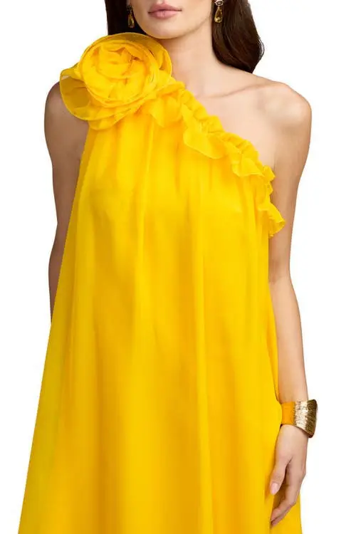Mac Duggal Chiffon Maxi Gown With Rosette - Sunshine