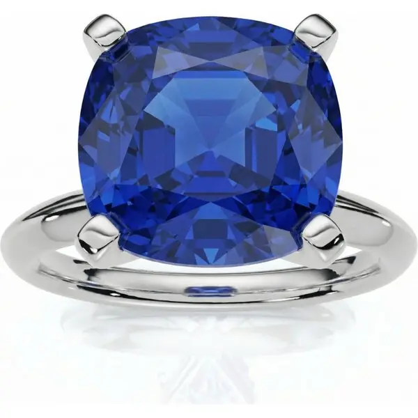 BLISS DIAMOND Carat Cushion Blue Sapphire Solitaire Ring - 14k White Gold