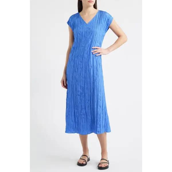 Eileen Fisher Cap Sleeve Silk Maxi Dress - Blue Star