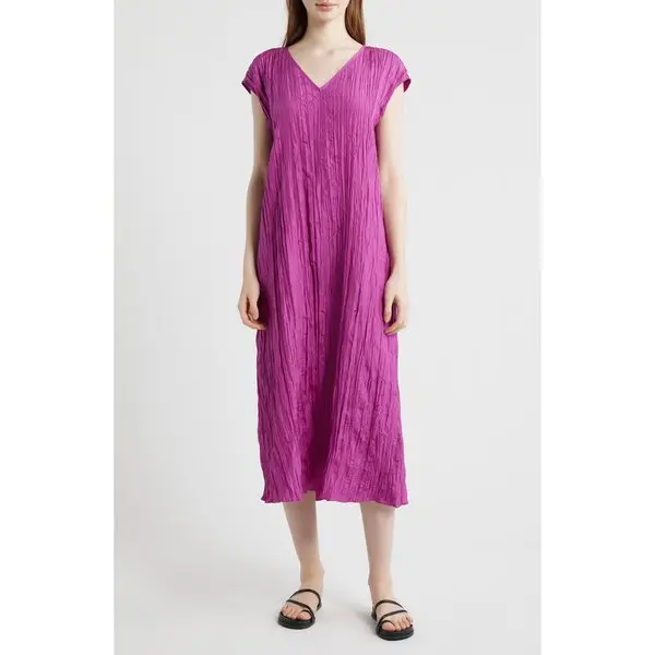 Eileen Fisher Cap Sleeve Silk Maxi Dress - Grape
