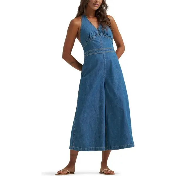 Wrangler Denim Culotte Halter Jumpsuit - Folk Revival