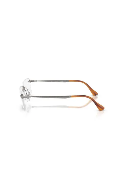 Persol 57mm Rectangle Rimless Optical Glasses - Grey