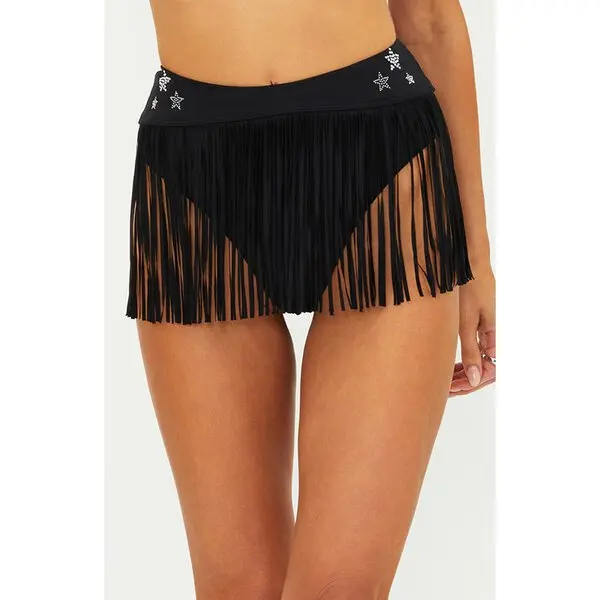 Beach Riot Valencia Embellished Fringe Skirt - Black