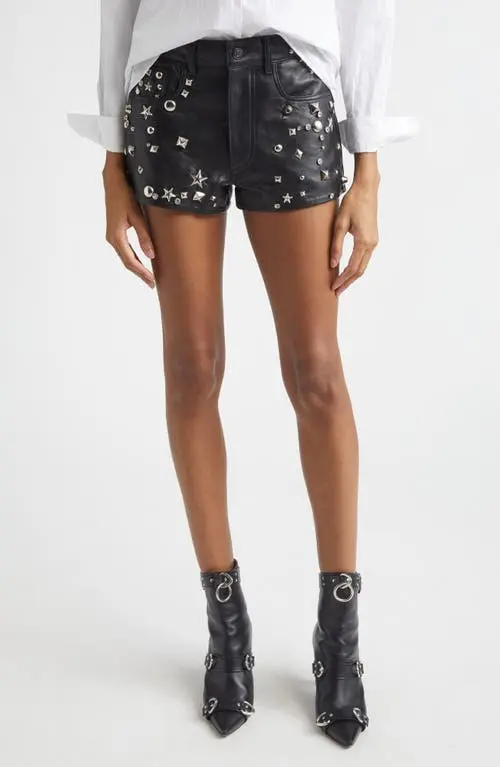 R13 Studded Five-pocket Leather Shorts - Black With Studs