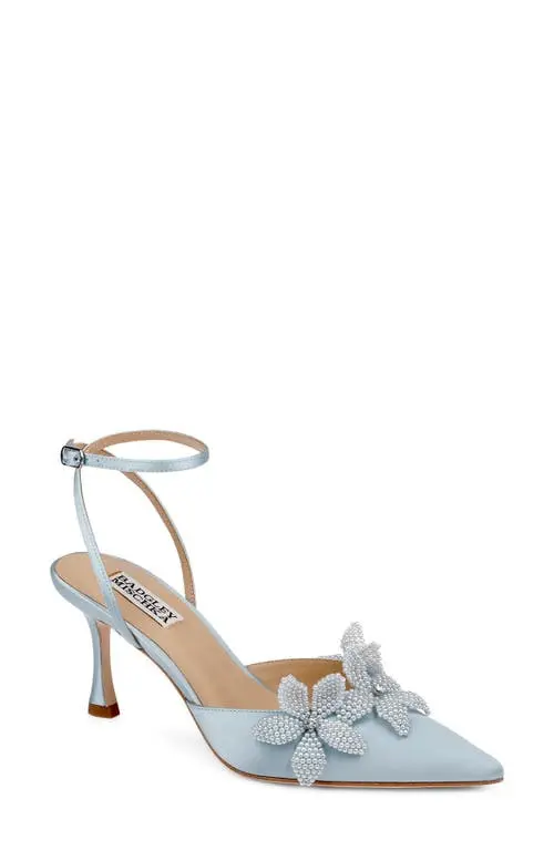 Badgley Mischka Whitman Pointed Toe Pump With Ankle Strap - Mist Blue Satin