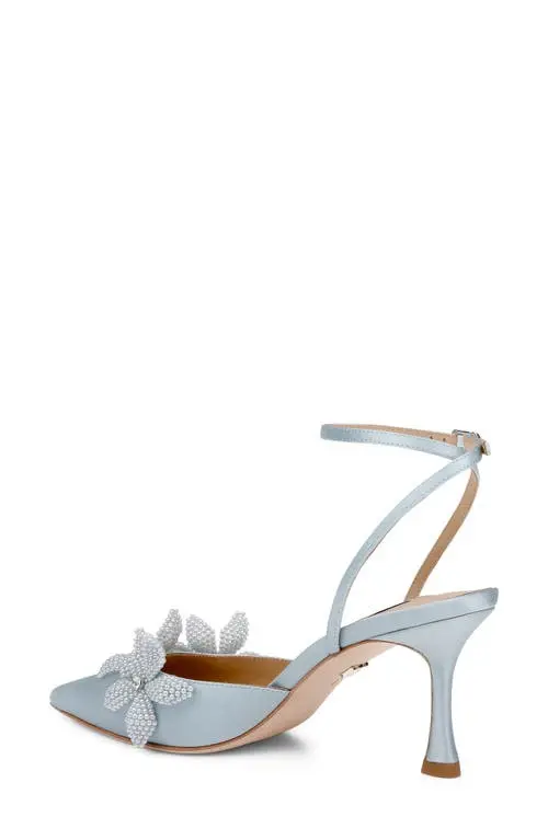 Badgley Mischka Whitman Pointed Toe Pump With Ankle Strap - Mist Blue Satin