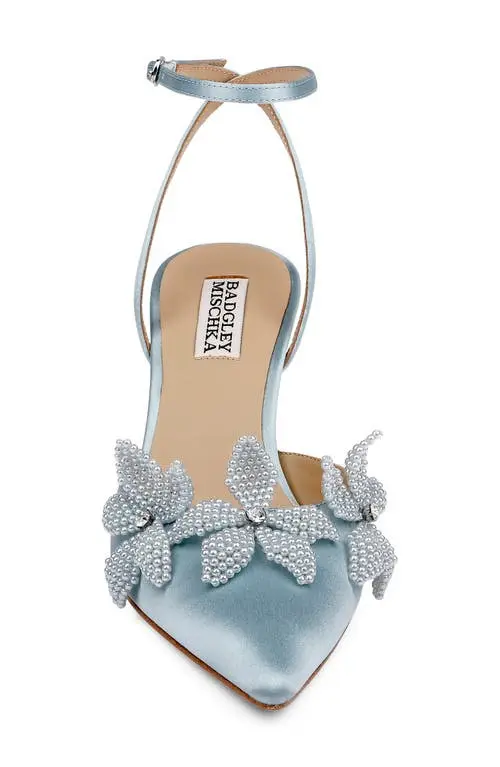 Badgley Mischka Whitman Pointed Toe Pump With Ankle Strap - Mist Blue Satin
