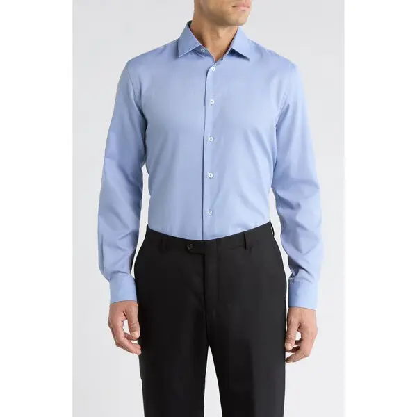 Paul Smith Tailored Fit Textured Cotton Dress Shirt - Blue