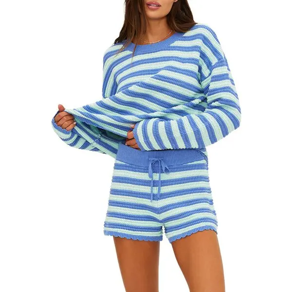 Beach Riot Stripe Cotton Cover-up Sweater - Sapphire Sea Stripe