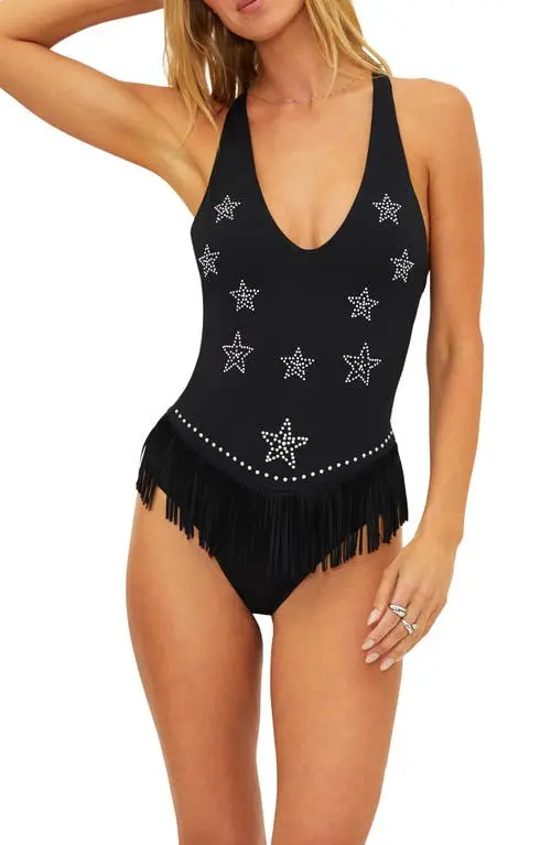 Beach Riot Juliana Embellished Fringe One-piece Swimsuit - Black