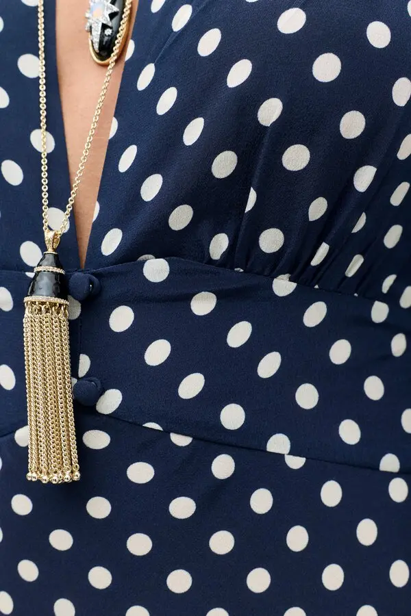 Rixo Emory Runway Spot Silk Maxi Dress - Navy