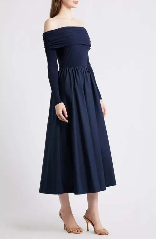 Eliza J Off-the-shoulder Long Sleeve Midi Dress