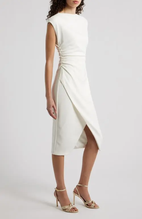 Vince Camuto Cap-sleeve Ruched Scuba Crepe Midi Dress - Ivory