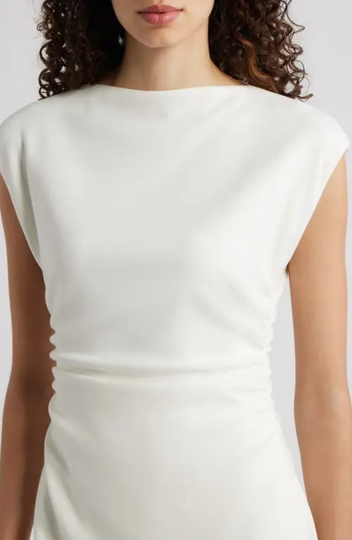 Vince Camuto Cap-sleeve Ruched Scuba Crepe Midi Dress - Ivory