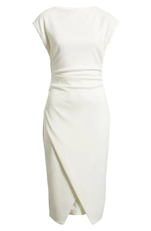Vince Camuto Cap-sleeve Ruched Scuba Crepe Midi Dress - Ivory