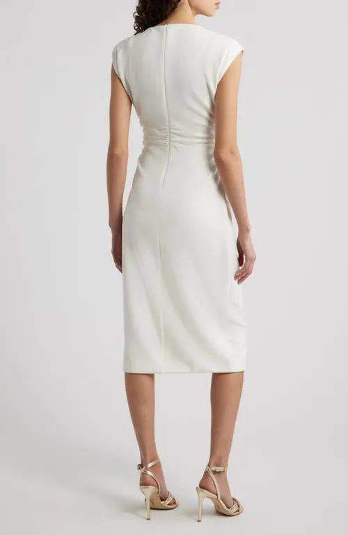 Vince Camuto Cap-sleeve Ruched Scuba Crepe Midi Dress
