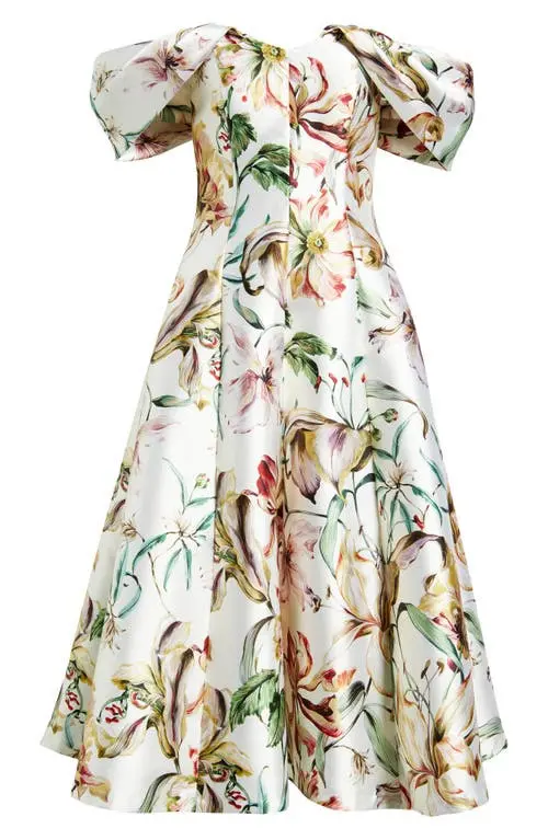 Eliza J Off-the-shoulder Floral Midi Dress - Ivory Mult