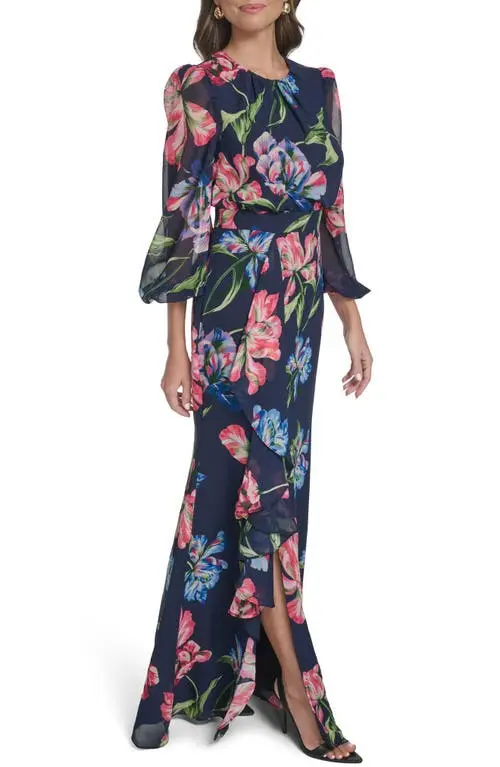Eliza J Floral Long Sleeve Chiffon Maxi Dress