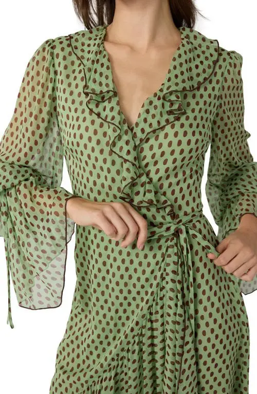 Diane Von Furstenberg Thena Polka Dot Ruffle Trim Wrap Midi Dress