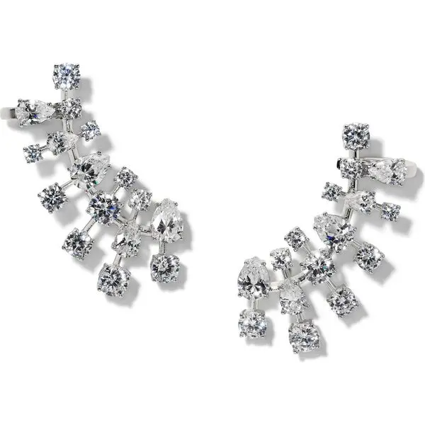 Nadri Hollywood Cluster Ear Climbers - Rhodium