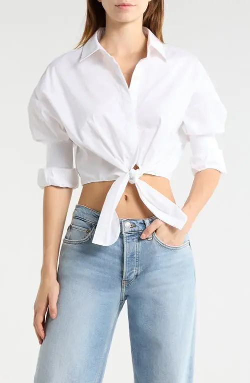 Staud Lisa Crop Button-up Top With Tie Waist