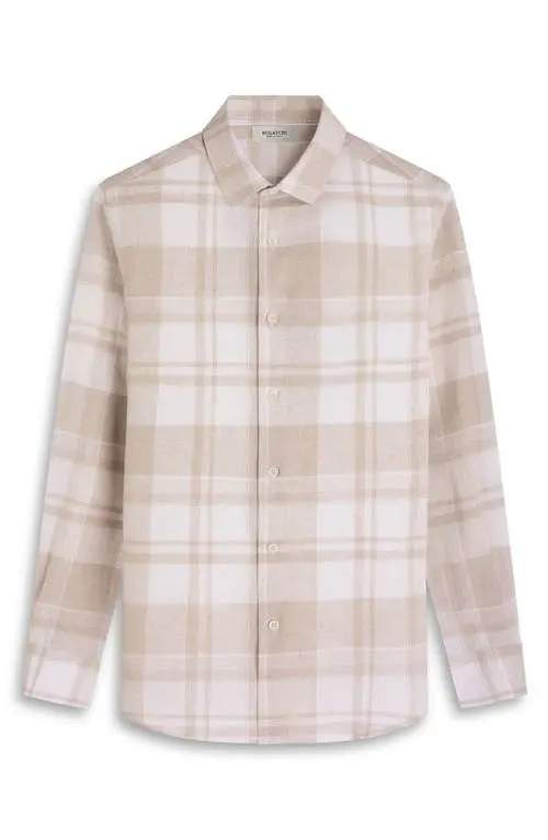 Bugatchi Julian Shaped Fit Plaid Linen Button-up Shirt - Sand