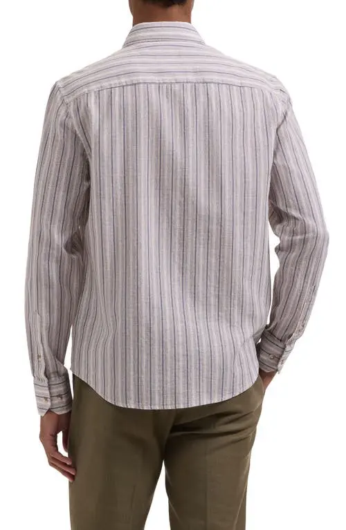 Bugatchi Julian Shaped Fit Stripe Cotton & Linen Button-up Shirt - Camel