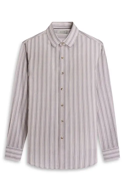 Bugatchi Julian Shaped Fit Stripe Cotton & Linen Button-up Shirt - Camel