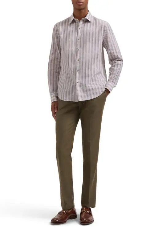Bugatchi Julian Shaped Fit Stripe Cotton & Linen Button-up Shirt - Camel