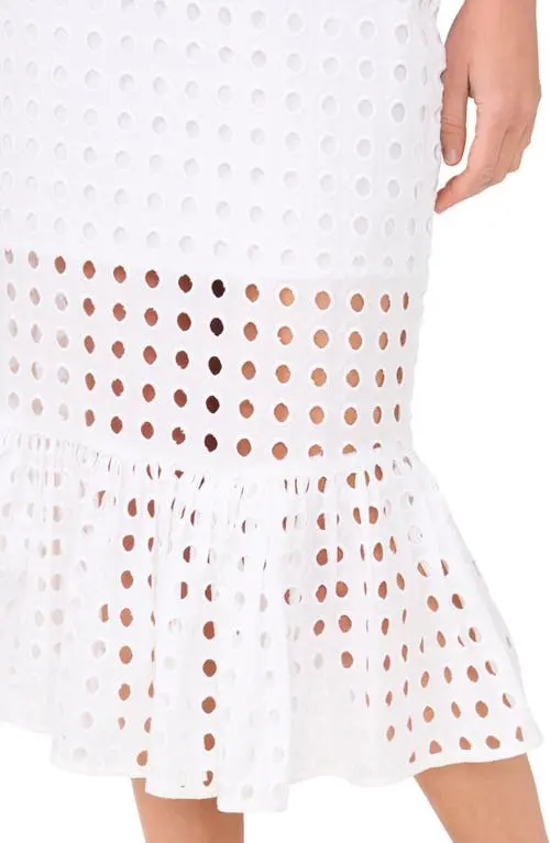 CECE DUPRAZ Eyelet Ruffle Hem Cotton Midi Skirt - Ultra White