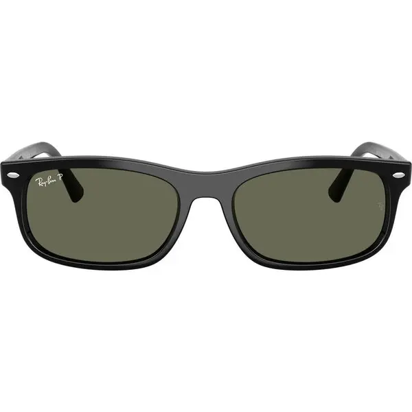Ray-ban 60mm Polarized Rectangle Sunglasses - Black/polar Green