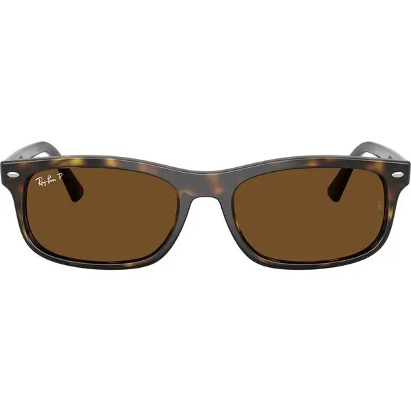 Ray-ban 60mm Polarized Rectangle Sunglasses - Havana/polar Brown