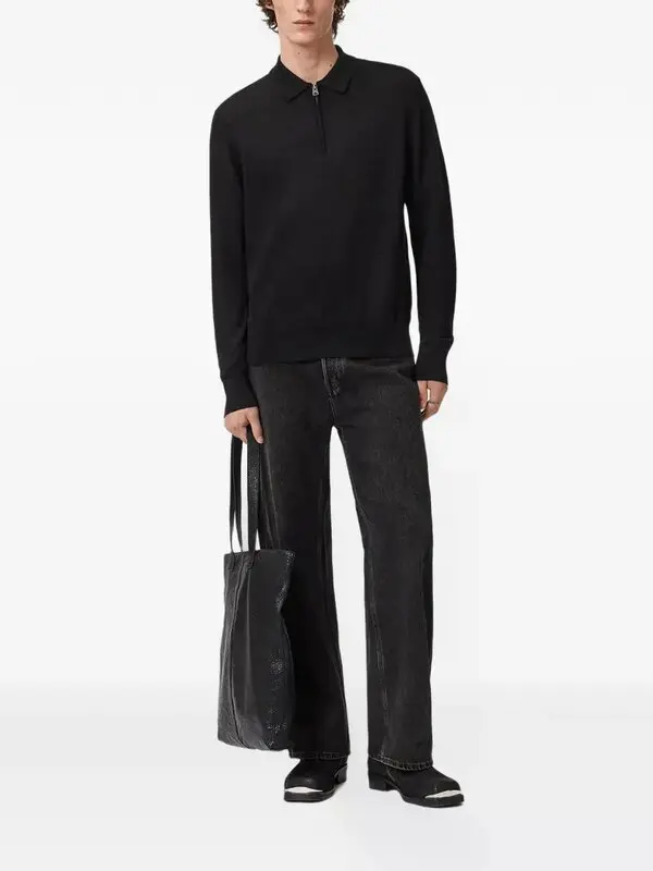 ALLSAINTS Albany Zip-up Polo Shirt - Black