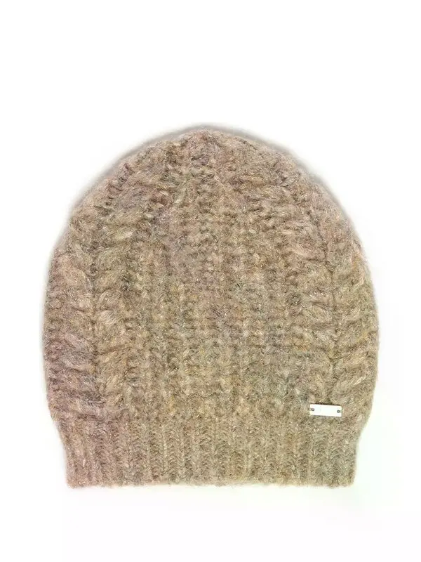FAY Ribbed Beanie With Logo Plaque - Neutrals