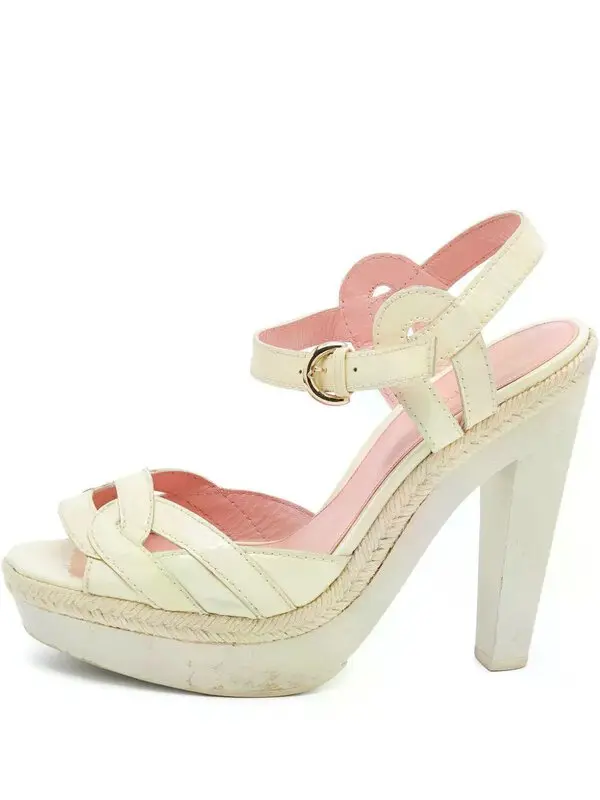SERGIO ROSSI Ivory Interlocked Strap Platform Sandals - White