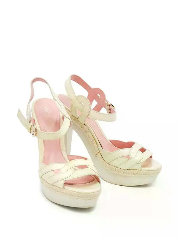 SERGIO ROSSI Ivory Interlocked Strap Platform Sandals