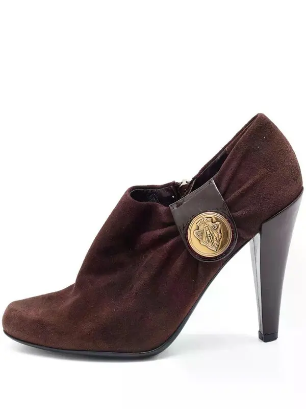 Gucci Suede Ankle Boots With Gold-tone Emblem