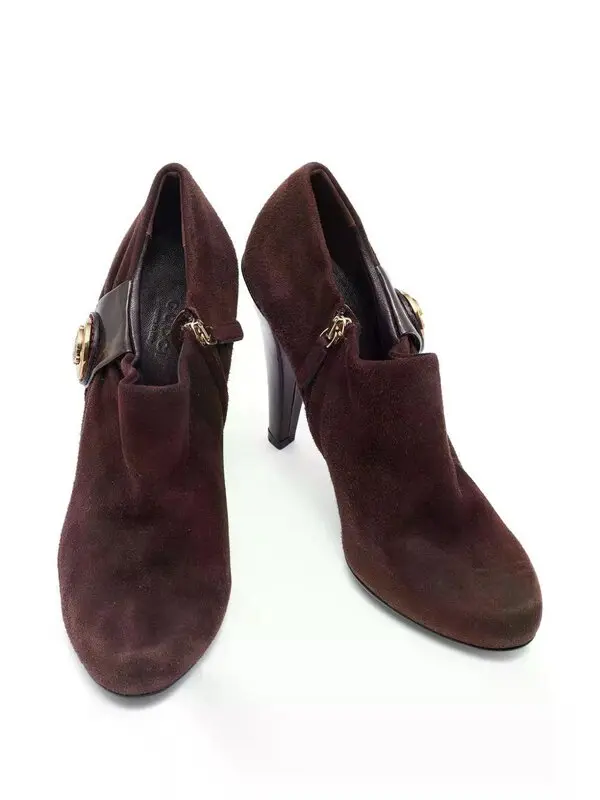 Gucci Suede Ankle Boots With Gold-tone Emblem