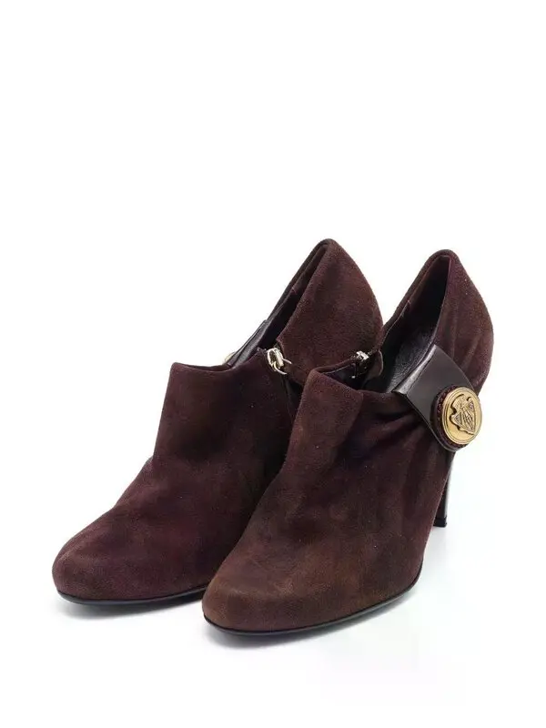 Gucci Suede Ankle Boots With Gold-tone Emblem